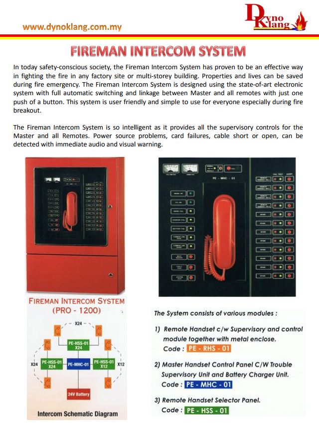 FIREMAN INTERCOM SYSTEM (DYNO KLANG) Supplier in Malaysia- Price & Review